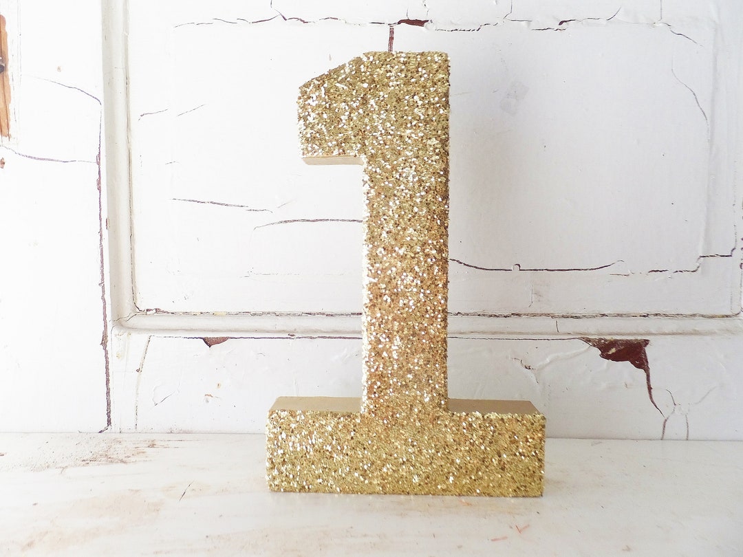 Gold Glitter NUMBER 1 Photo Prop 8 Inches Tall Stands on It's Own ...