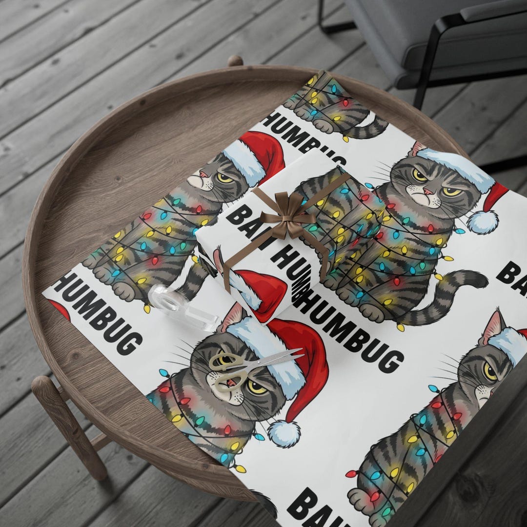 Bah Humbug Gift Paper | Grumpy Cat Holiday Wrapping | Festive Pet ...