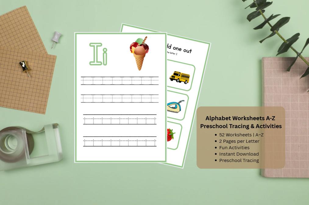 Alphabet Worksheets A–Z | 52-page Preschool Letter Tracing & Activities ...