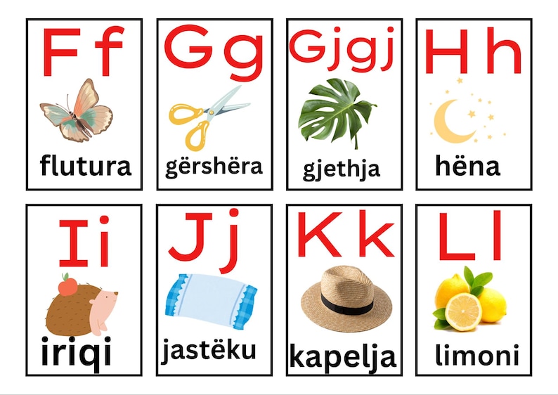 Albanian Alphabet Flashcard A-zh Learning Printable PDF - Etsy