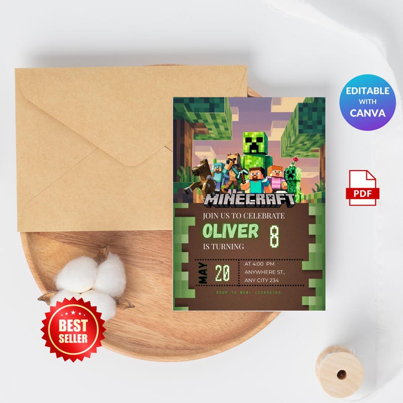 Minecraft Birthday Invitation, Personalized Kids Party Invite ...