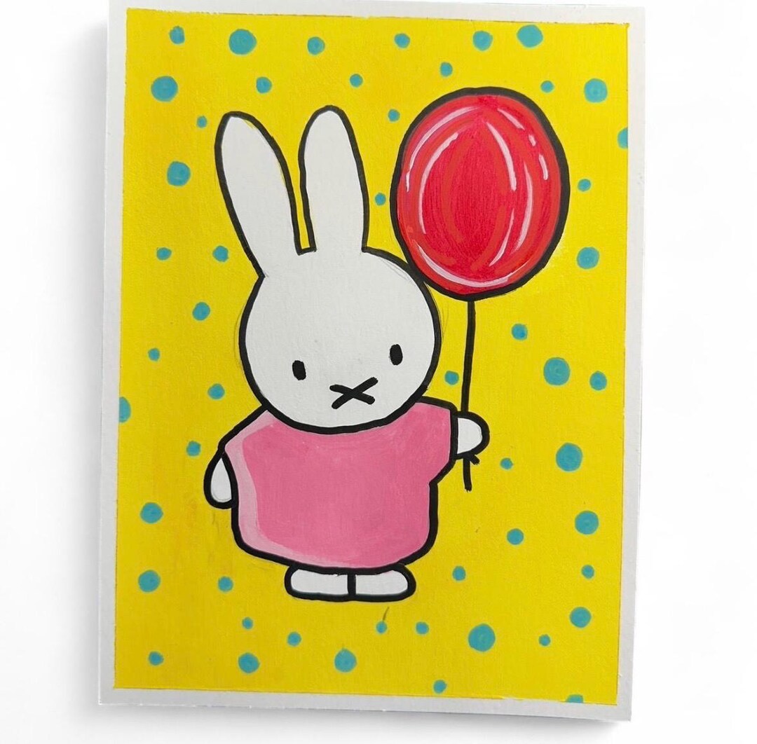Miffy and Balloon Acrylic Painting- 6x8 Inch Paper - Original ...