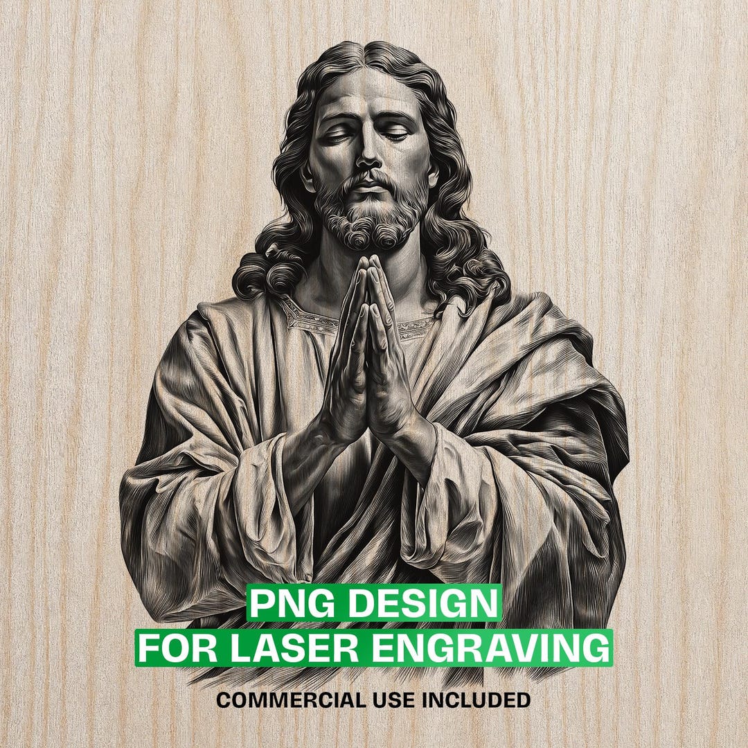 Jesus Praying Wood Laser Engraving PNG | Sacred Christian Engraving ...