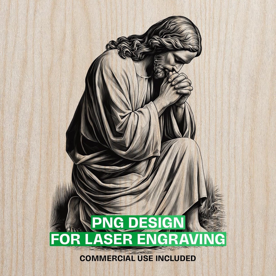 Jesus Praying Wood Laser Engraving PNG | Sacred Christian Engraving ...