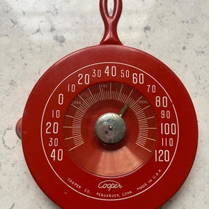 Vintage Cooper Thermometer | Red Metal Kitchen Wall Thermometer | Made ...