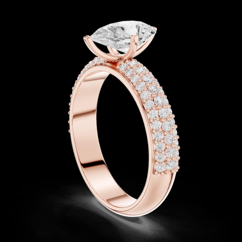 Pear Cut Lab Diamond Engagement Ring, 1.49 TCW VVS/VS Multi-row Pavé ...