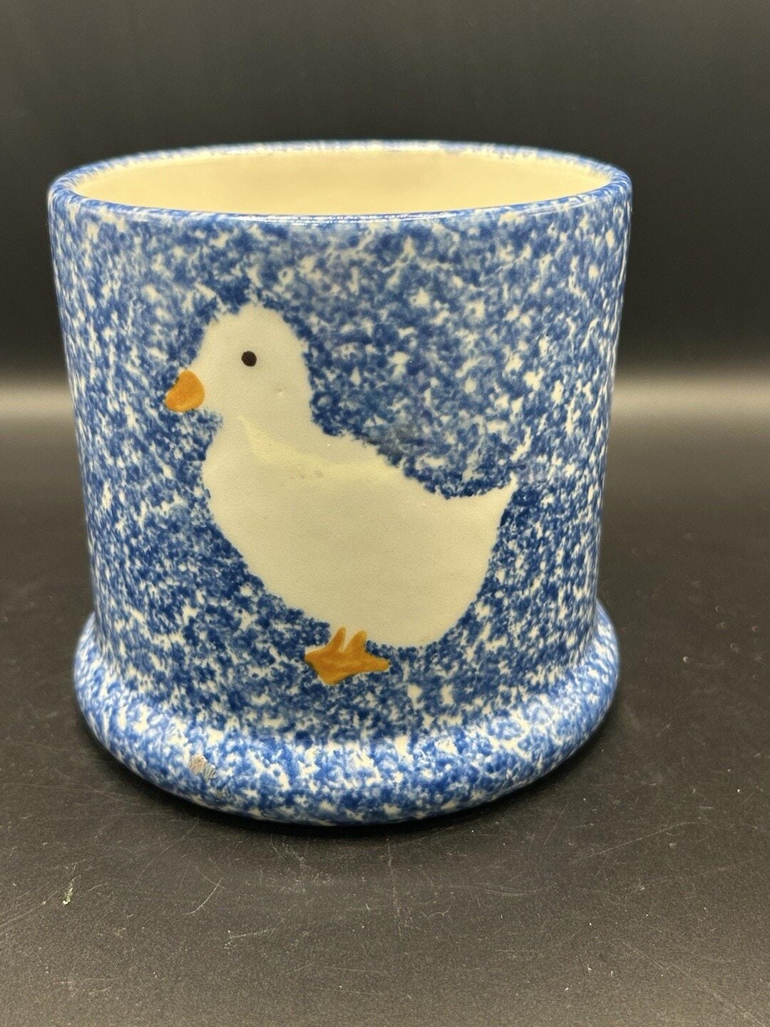 Los Angeles Blue Stipple Spongeware Duck Kitchen Crock Blue Sponge ...