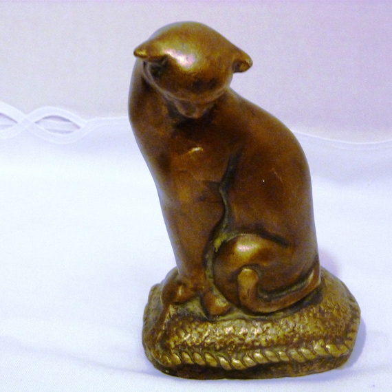 Majestic Bronze Sitting Cat Art Sculpture / Figurine on a Base | Etsy