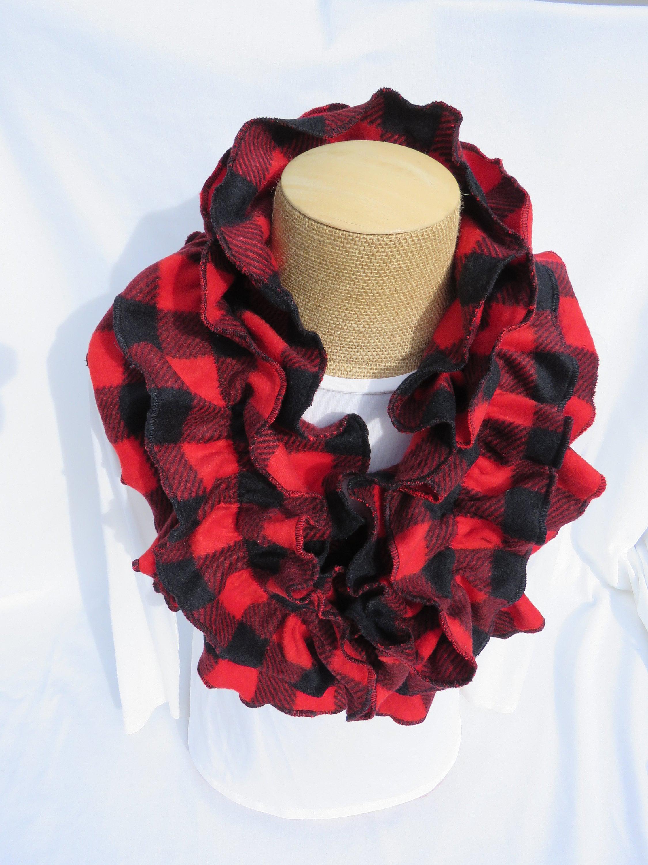 Fleece Buffalo Check Ruffle Infinity Scarf in Red and Black Lumberjack ...