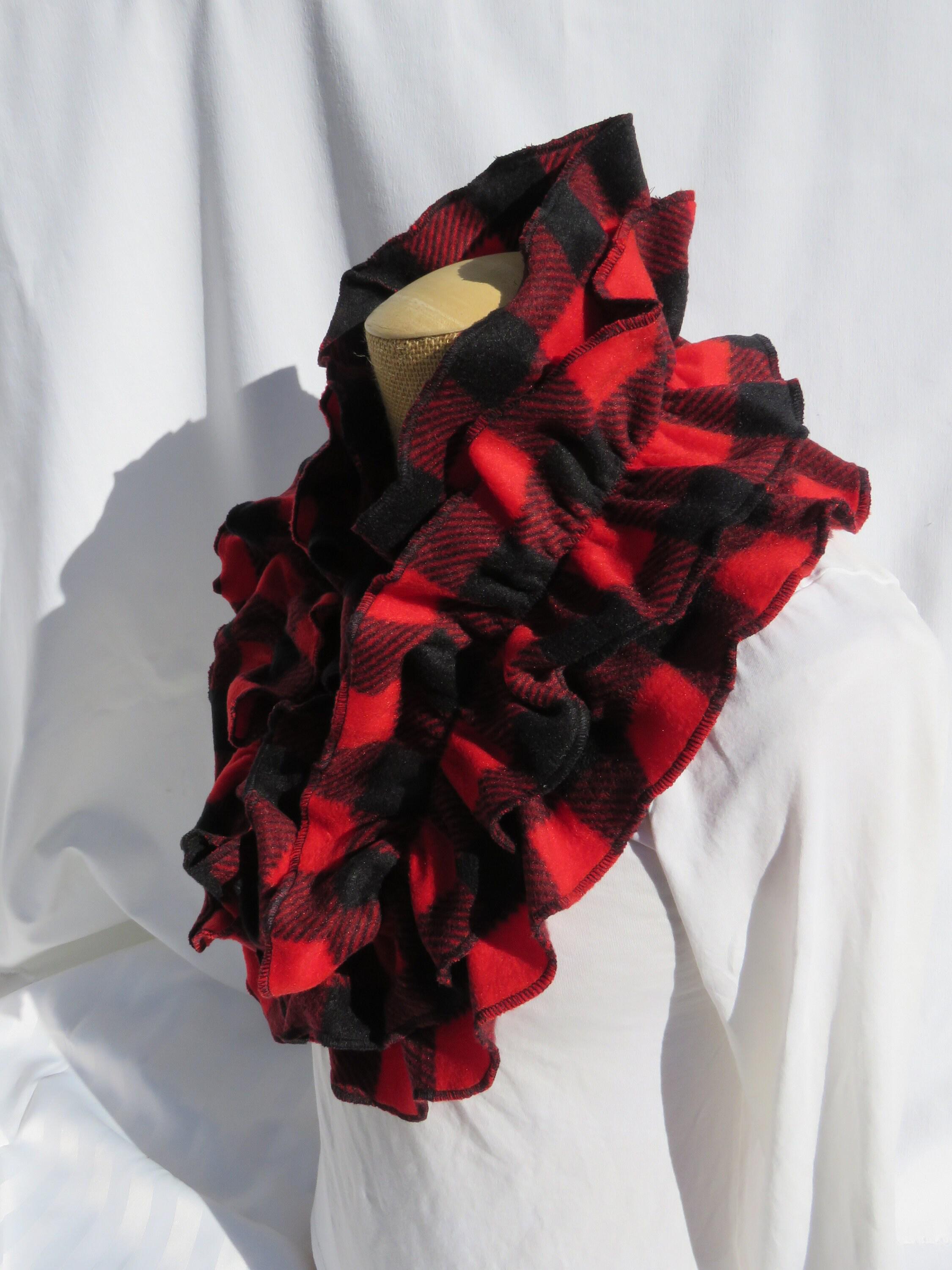 Fleece Buffalo Check Ruffle Infinity Scarf in Red and Black Lumberjack ...