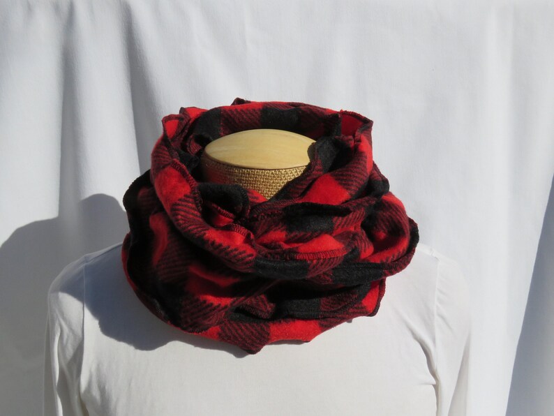 Fleece Buffalo Check Ruffle Infinity Scarf in Red and Black Lumberjack ...