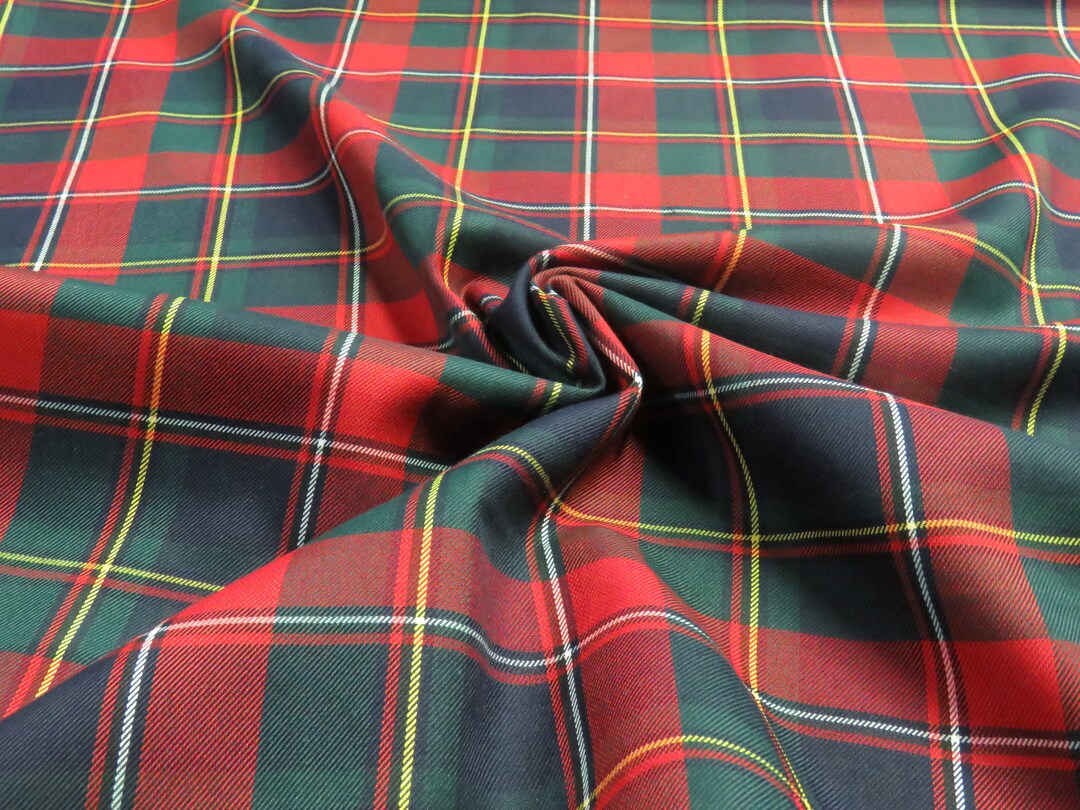Fabric, Quebec Tartan Fabric, Navy and Red Plaid Fabric by the Yard ...
