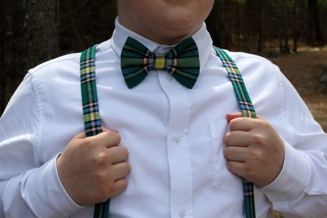 Alberta Tartan Suspenders and Bow Tie Set, Green Plaid - Etsy