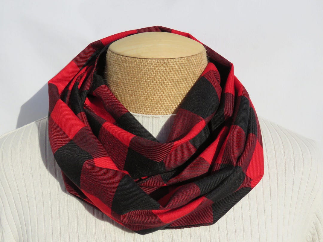 Buffalo Check Infinity Scarf in Red and Black Plaid for Women ...