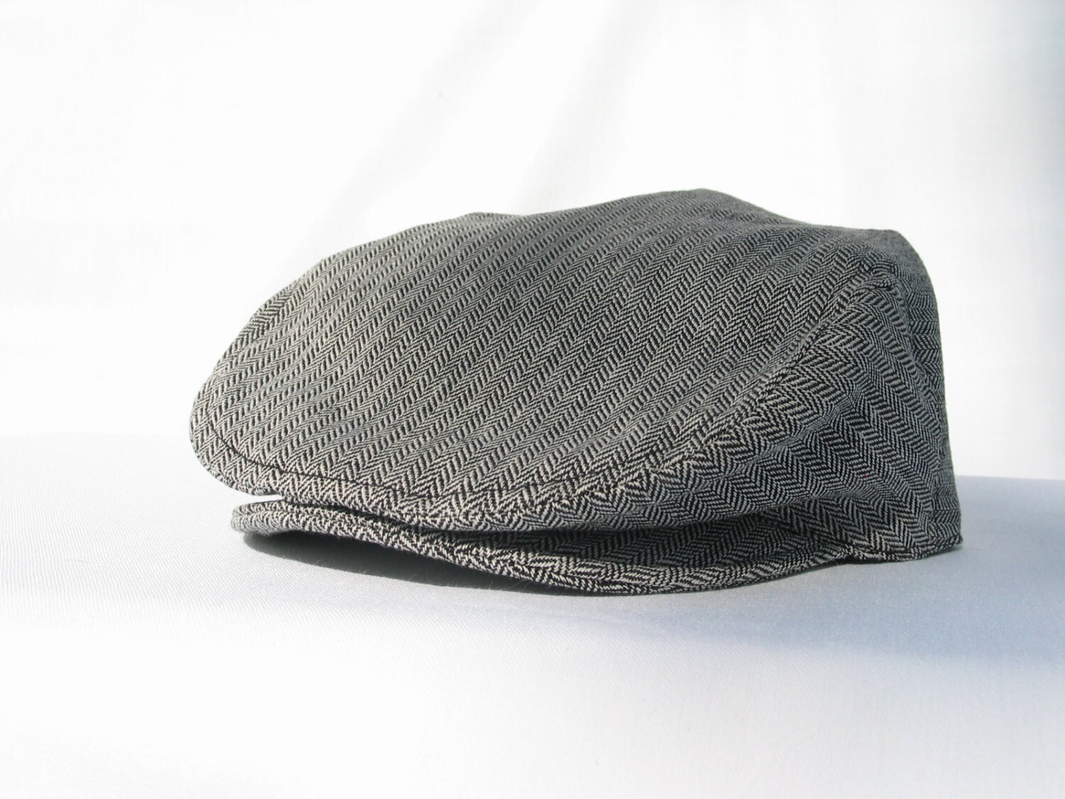 Black and White Herringbone Flat Cap | Etsy