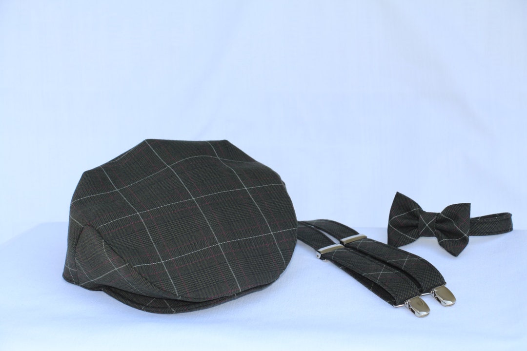Green Plaid Braces, Mans Flat Cap, Mans Bow Tie, Wedding Braces ...