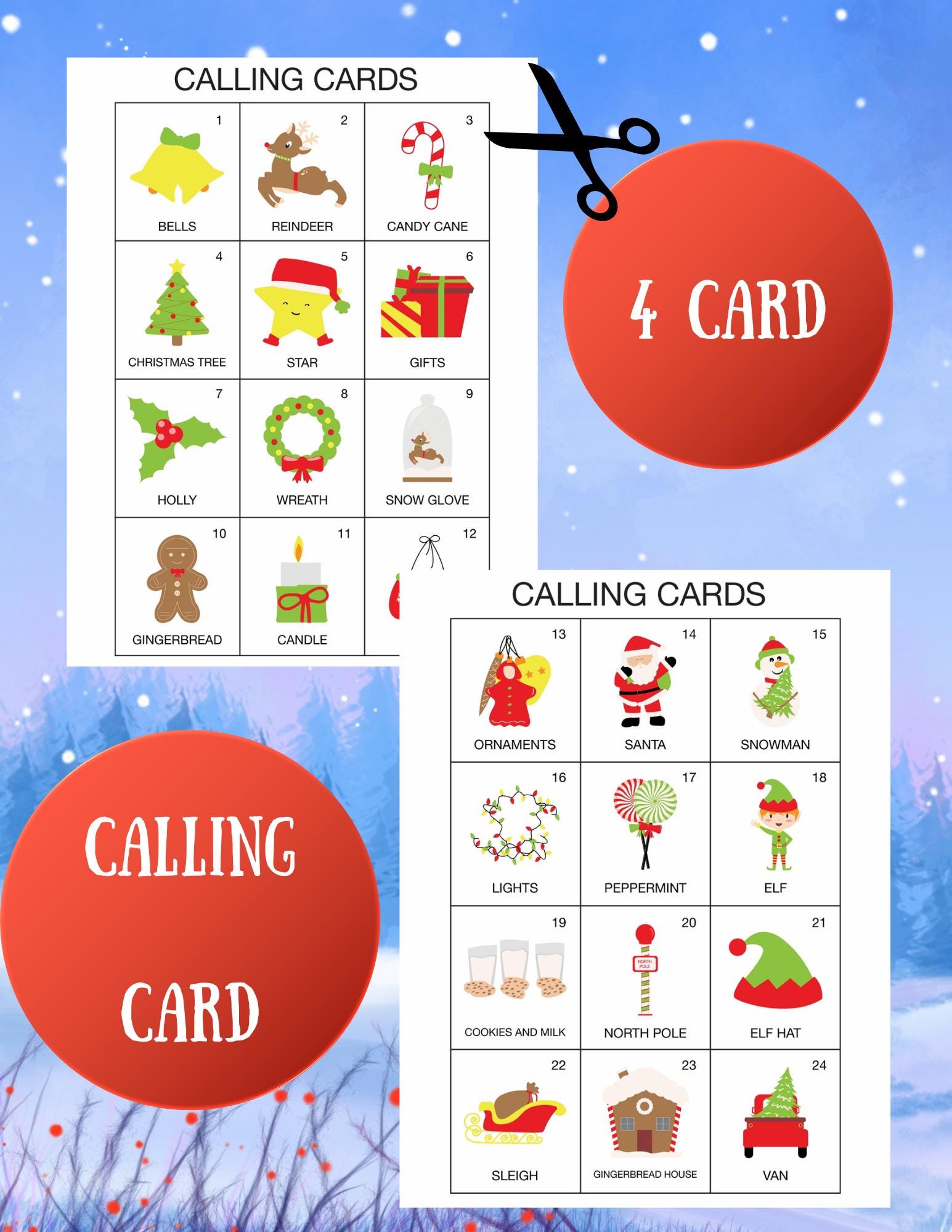 50 Christmas Bingo Cards | Xmas Party Game | Kids Holiday Activity ...