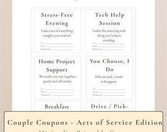 40 Printable Acts of Service Love Coupons, Couple Coupons, Valentines ...