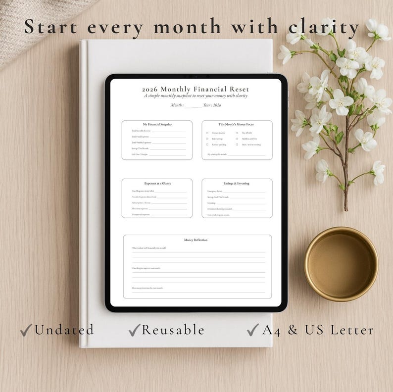 2026 Financial Reset Monthly Overview - Savings & Investing Tracker ...