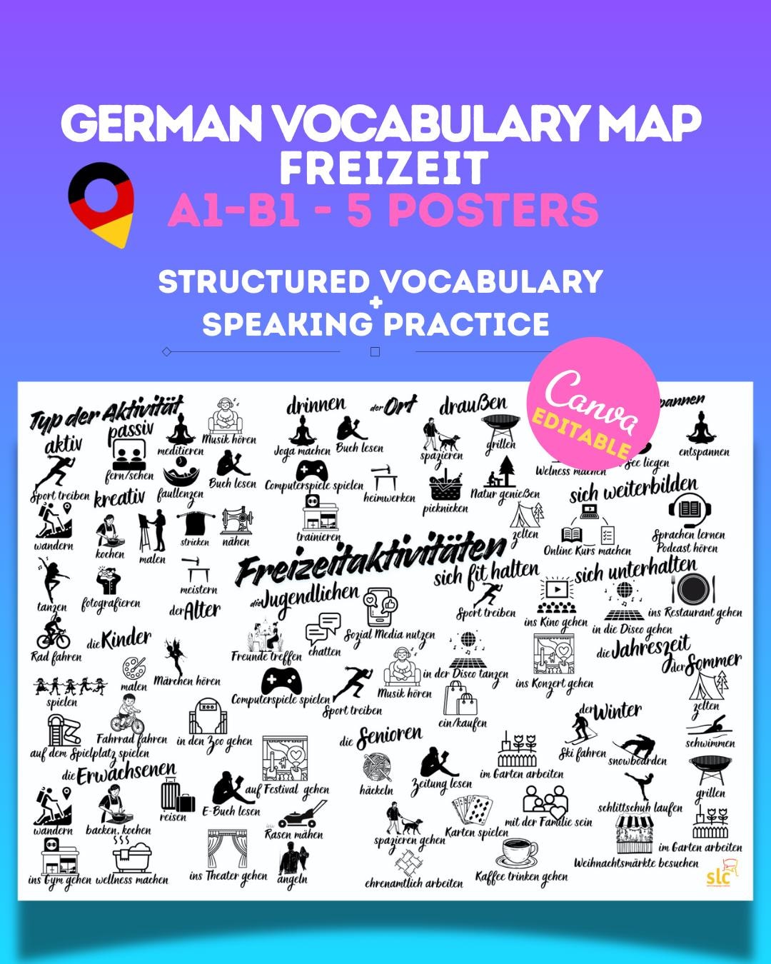 German Vocabulary Map PDF – Freizeit | Printable German Worksheet A1–B1 ...