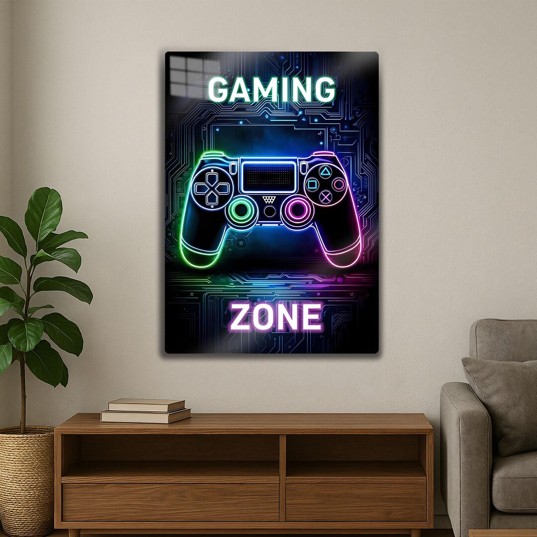 Metal Gaming Sign: Neon Controller Design - Cyberpunk Wall Decor - Etsy