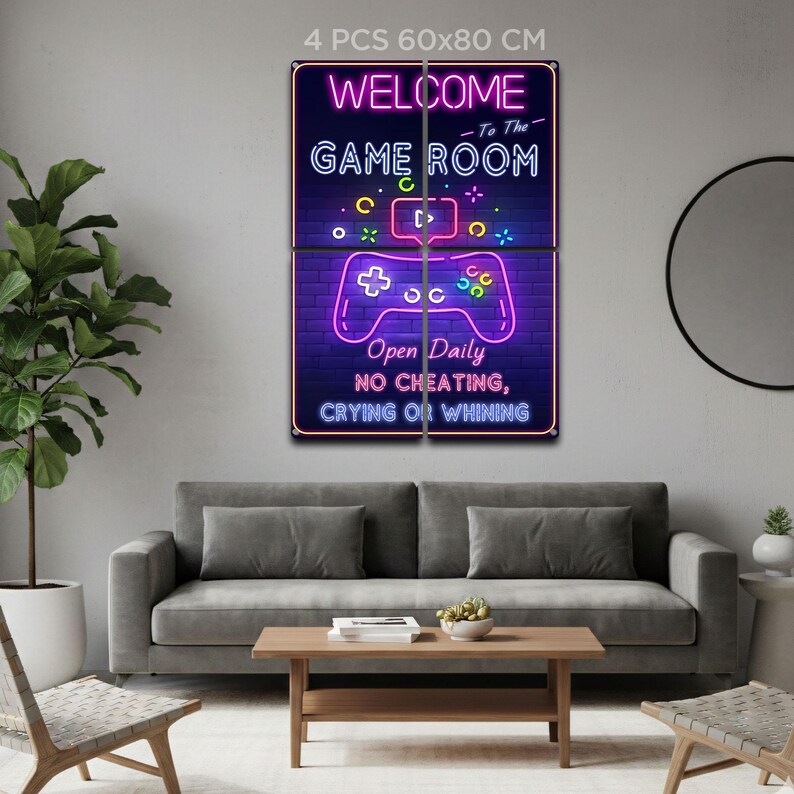 Game Room Welcome Sign, No Cheating Rules, Neon Style Metal Wall Art - Etsy