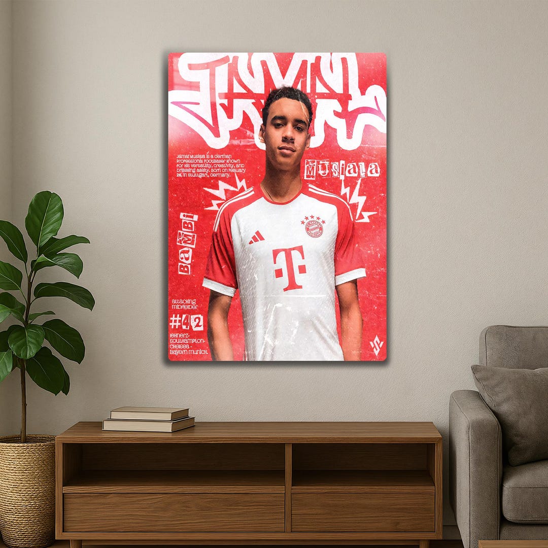 Jamal Musiala Metal Poster, Glossy Football Wall Art, Bayern Munich ...