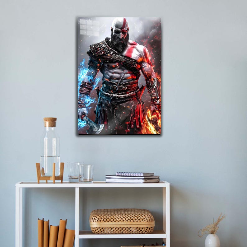 God of War Ragnarok, Kratos Fire and Ice, Metal Poster, Gaming Wall Art ...