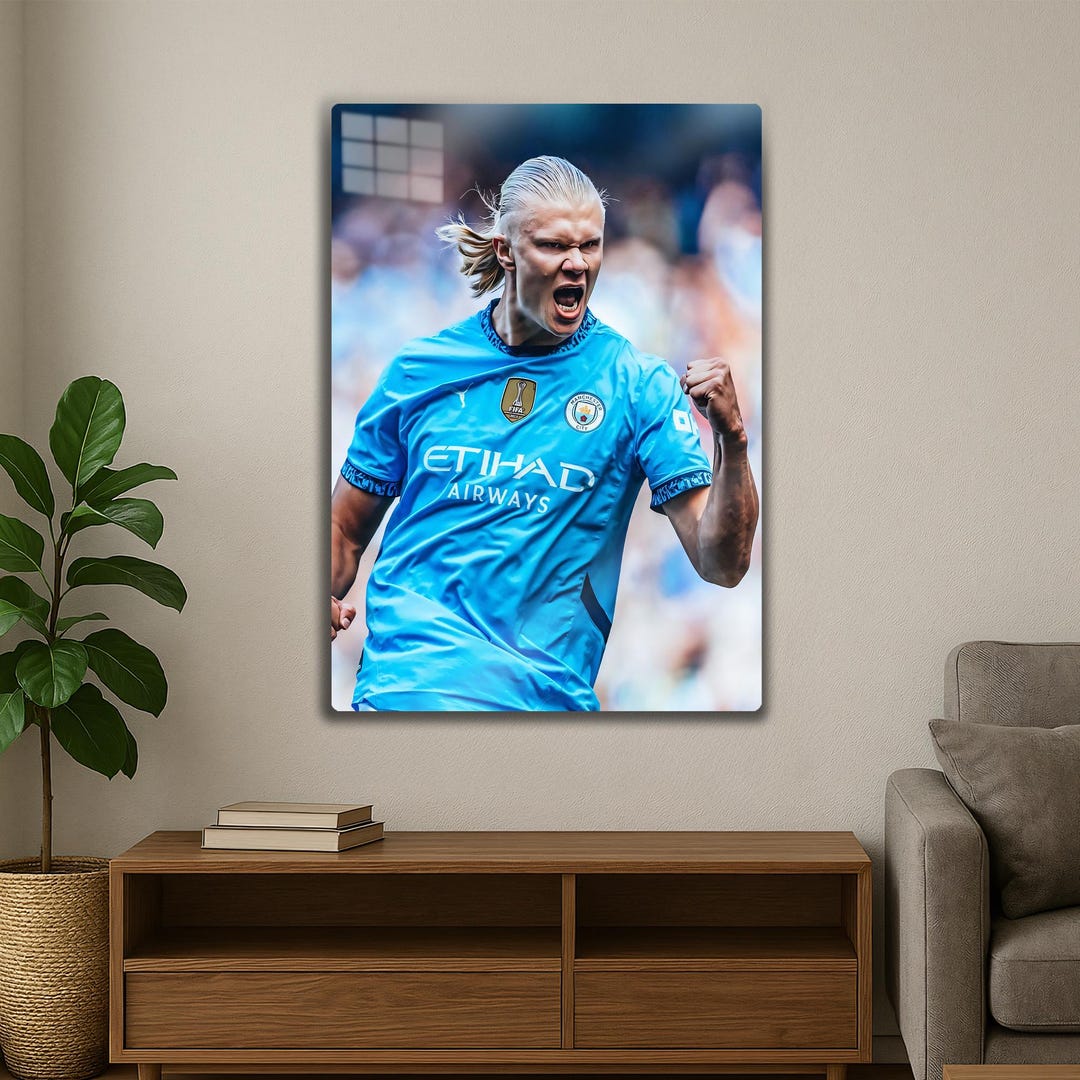 Erling Haaland Glossy Metal Poster - Modern Football Wall Art - Etsy