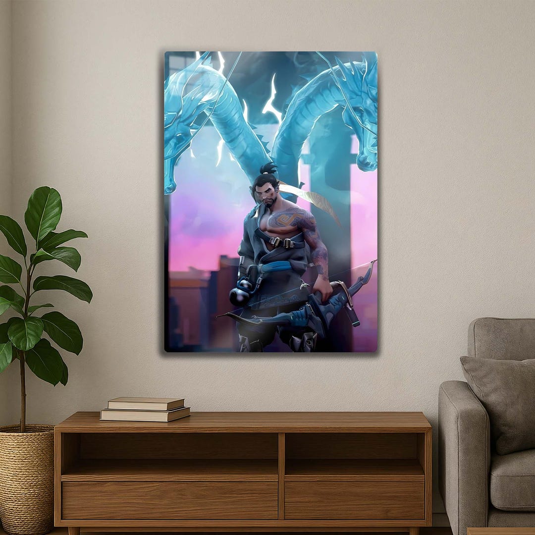 Metal Wall Art: Hanzo Storm Bow - Blue Dragon Gamer Decor - Etsy