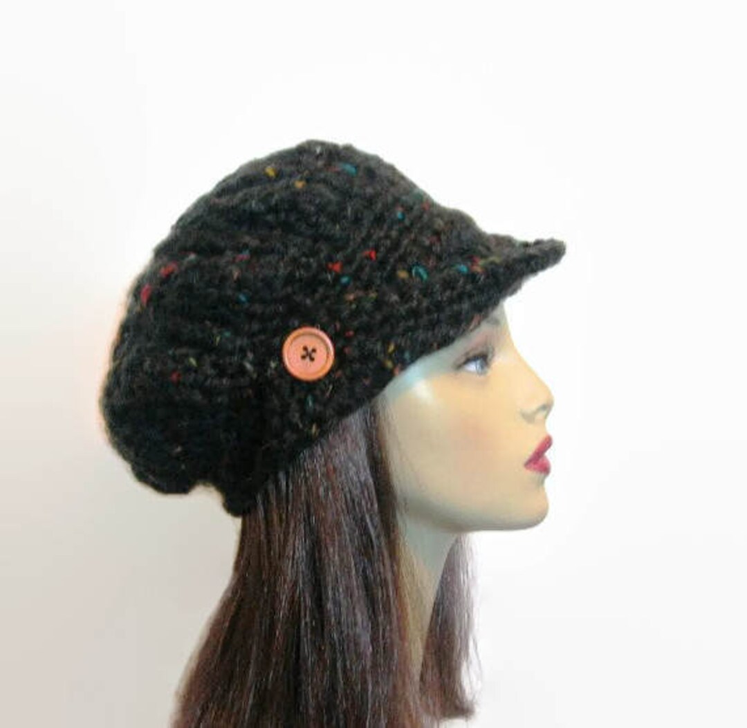 Slouch News Boy Cap Black Tweed Newsboy Knit Tweed Beanie With - Etsy