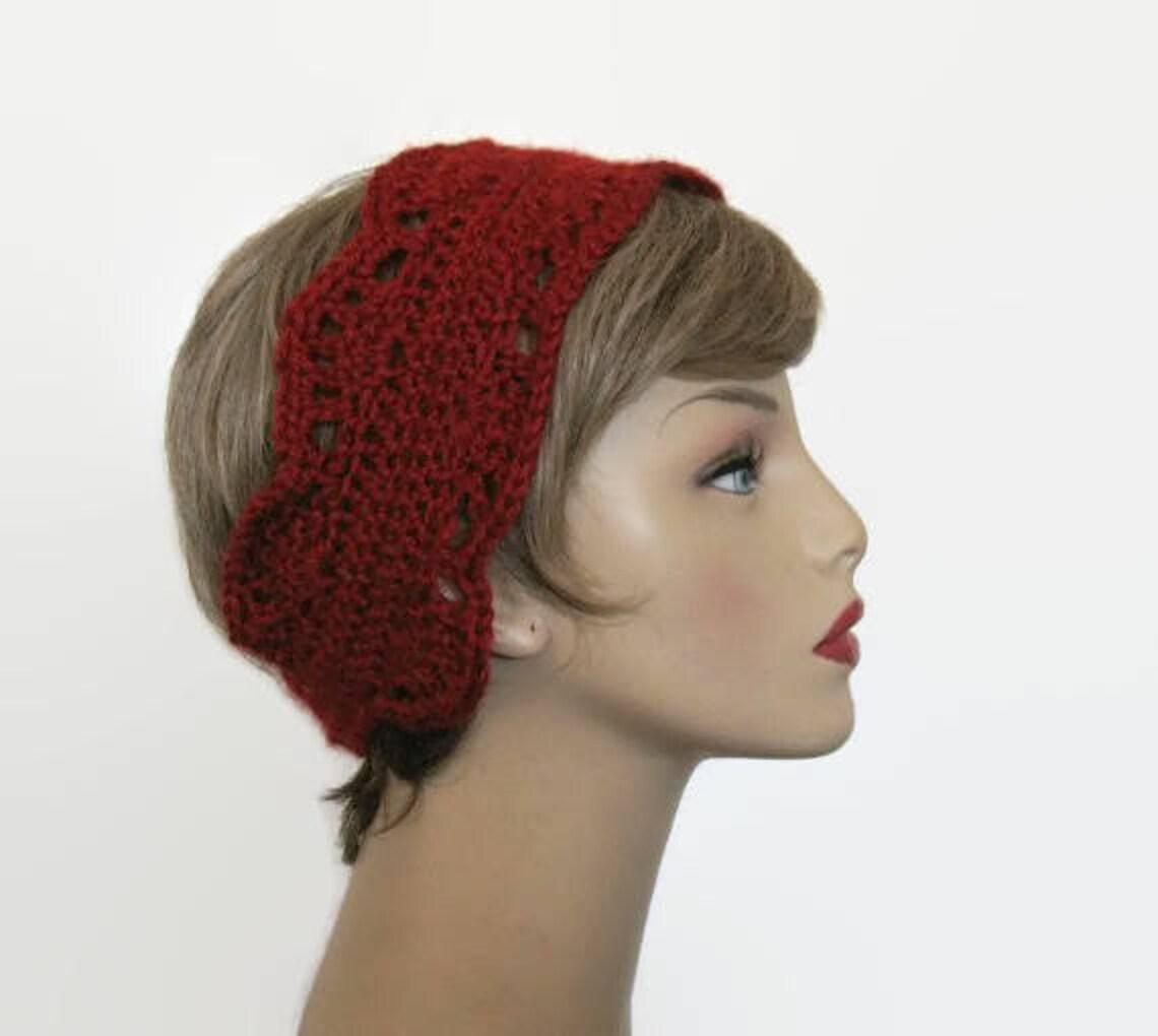 Maroon Crochet Headband With Flower Crimson Earwarmer Dark Red | Etsy