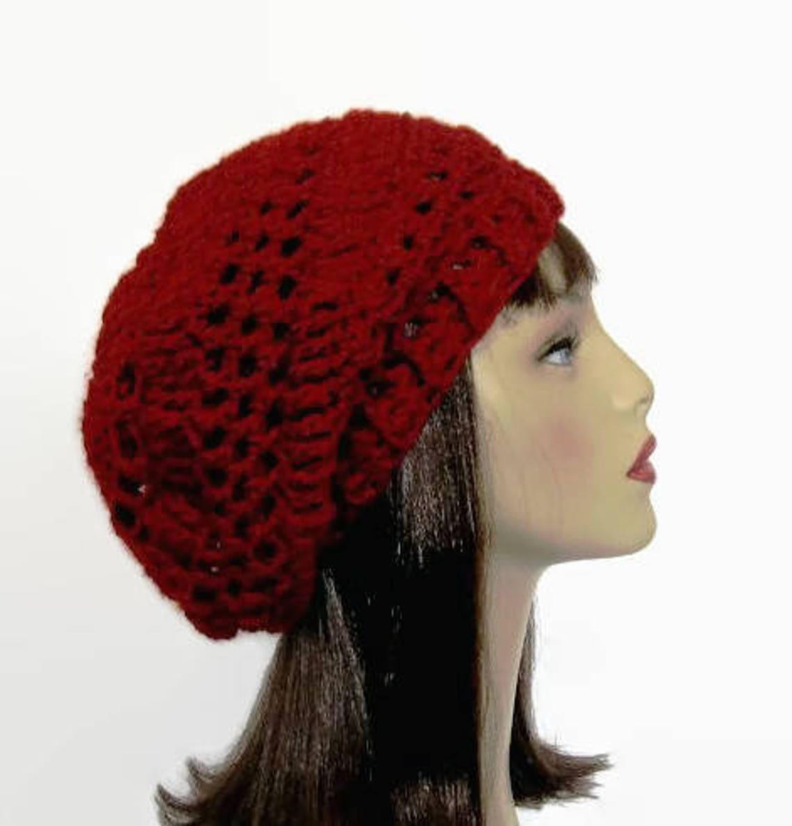 Maroon Slouch Beanie With Flower, Maroon Hat Red Crochet Cap Maroon ...