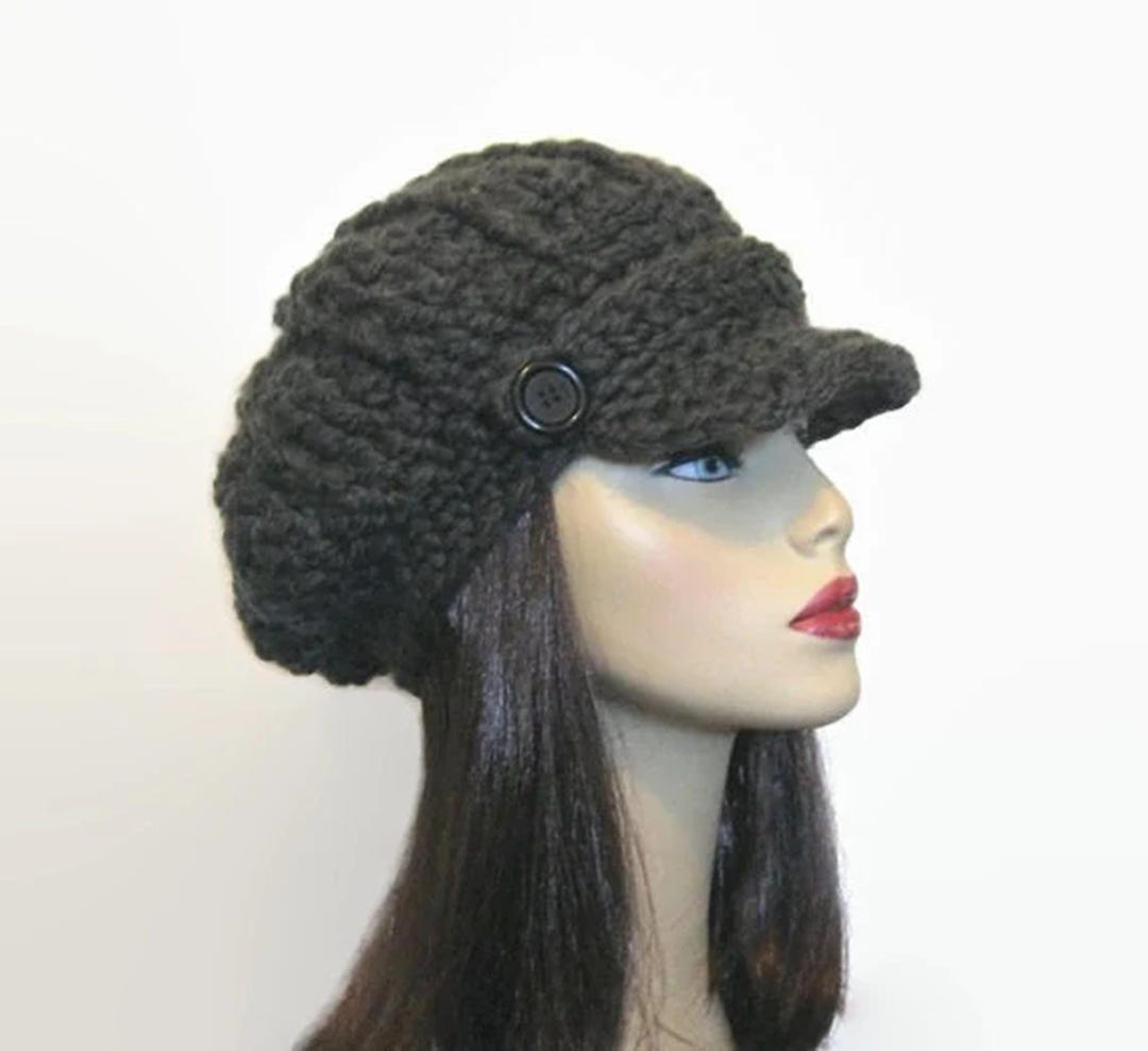 Gray Newsboy Hat Crochet Gray Cap Adult Charcoal Cap Dark Gray Hat Grey ...