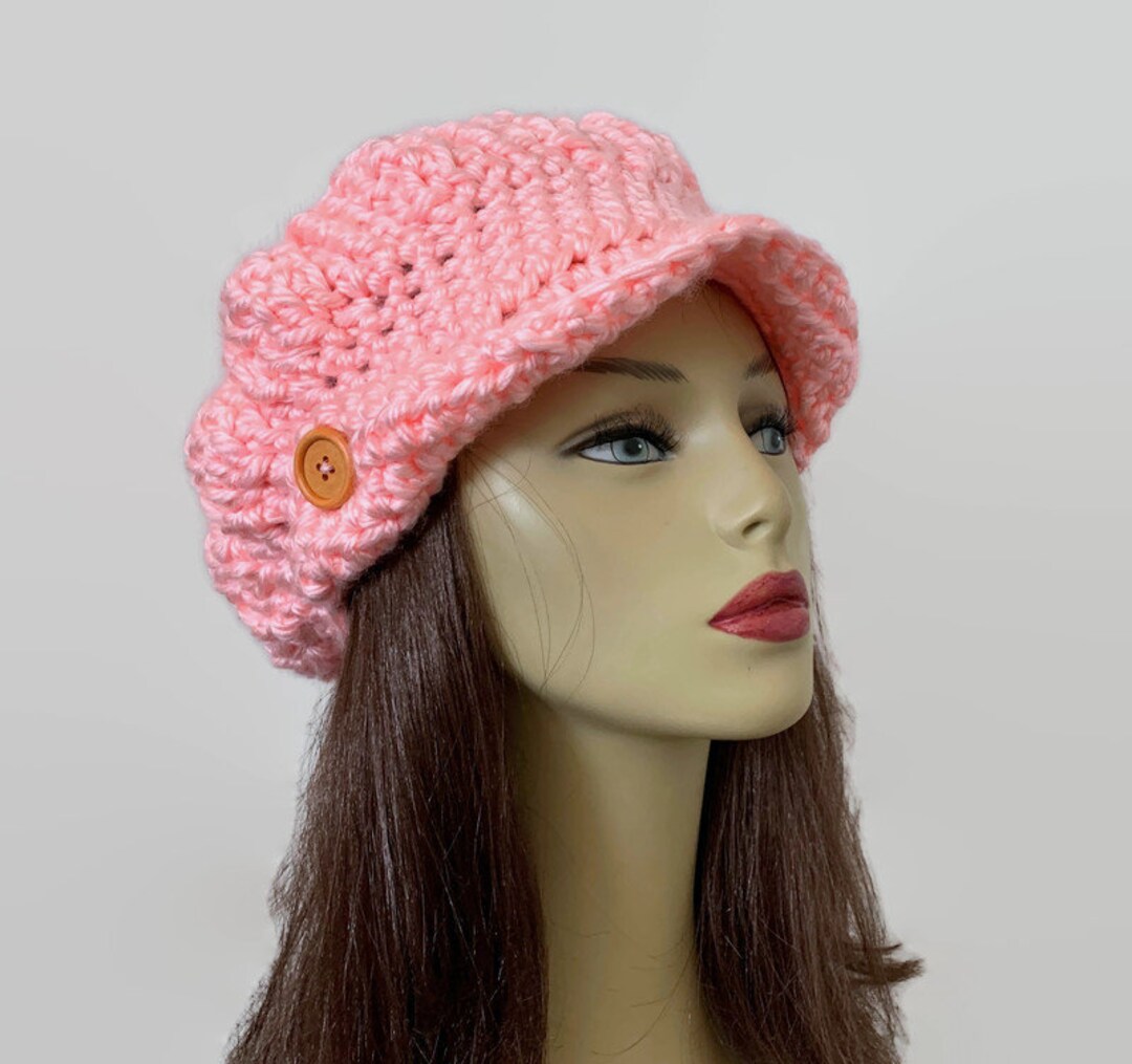 Light Pink Hat Pink Newsboy Crochet Newsboy Hat With Visor Adult ...