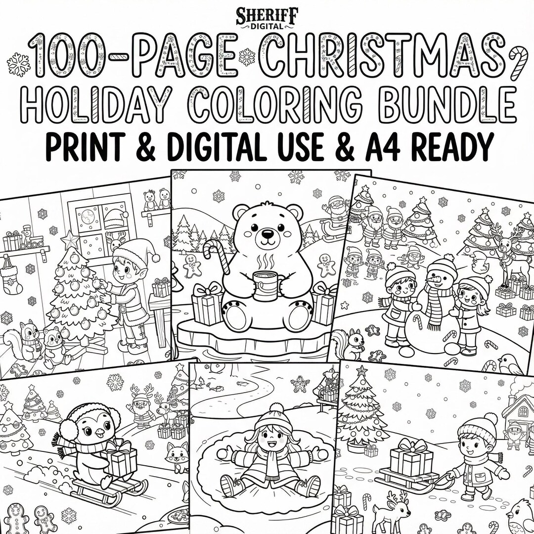 100 Christmas Coloring Pages • Kids Holiday Printable Pack (digital ...
