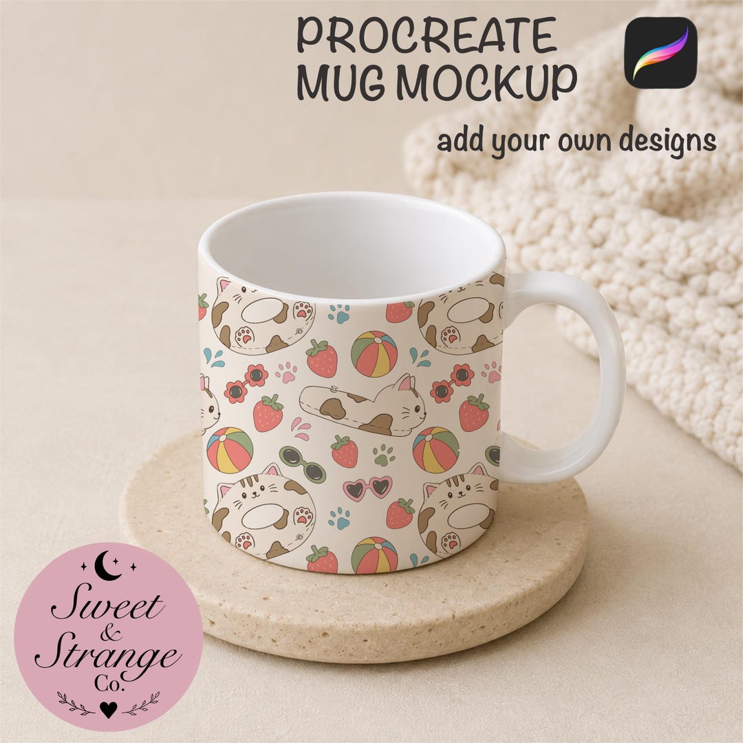 Procreate Mug Mockup | Seamless Pattern Mockup Template, Editable ...