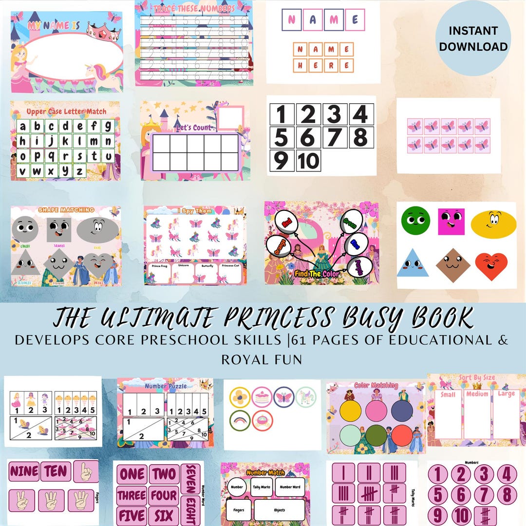 61-page Princess Busy Book Printable | Toddler Girl Learning Binder ...