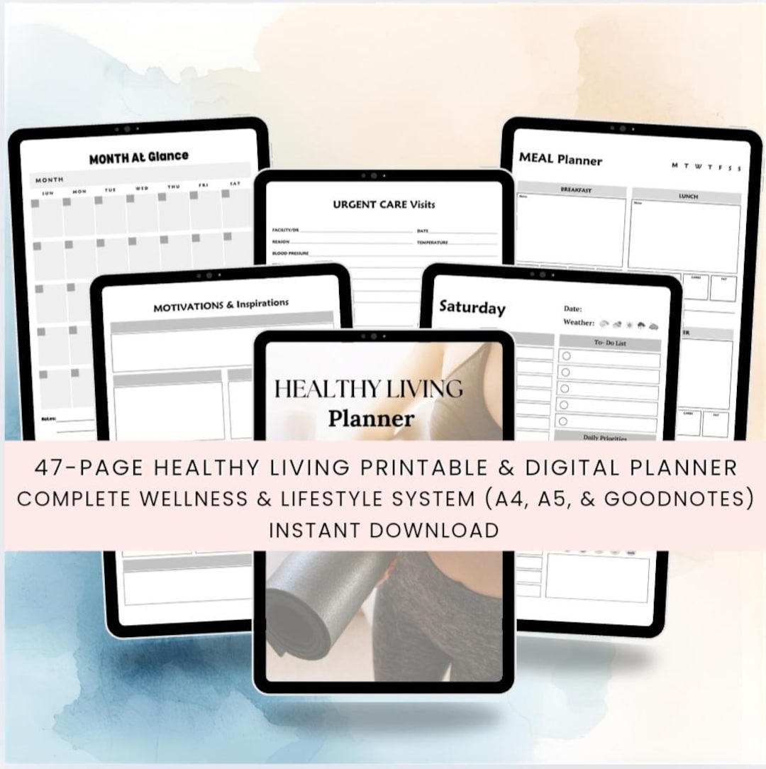 47 Page Healthy Living Planner Printable & Digital | Wellness Journal ...