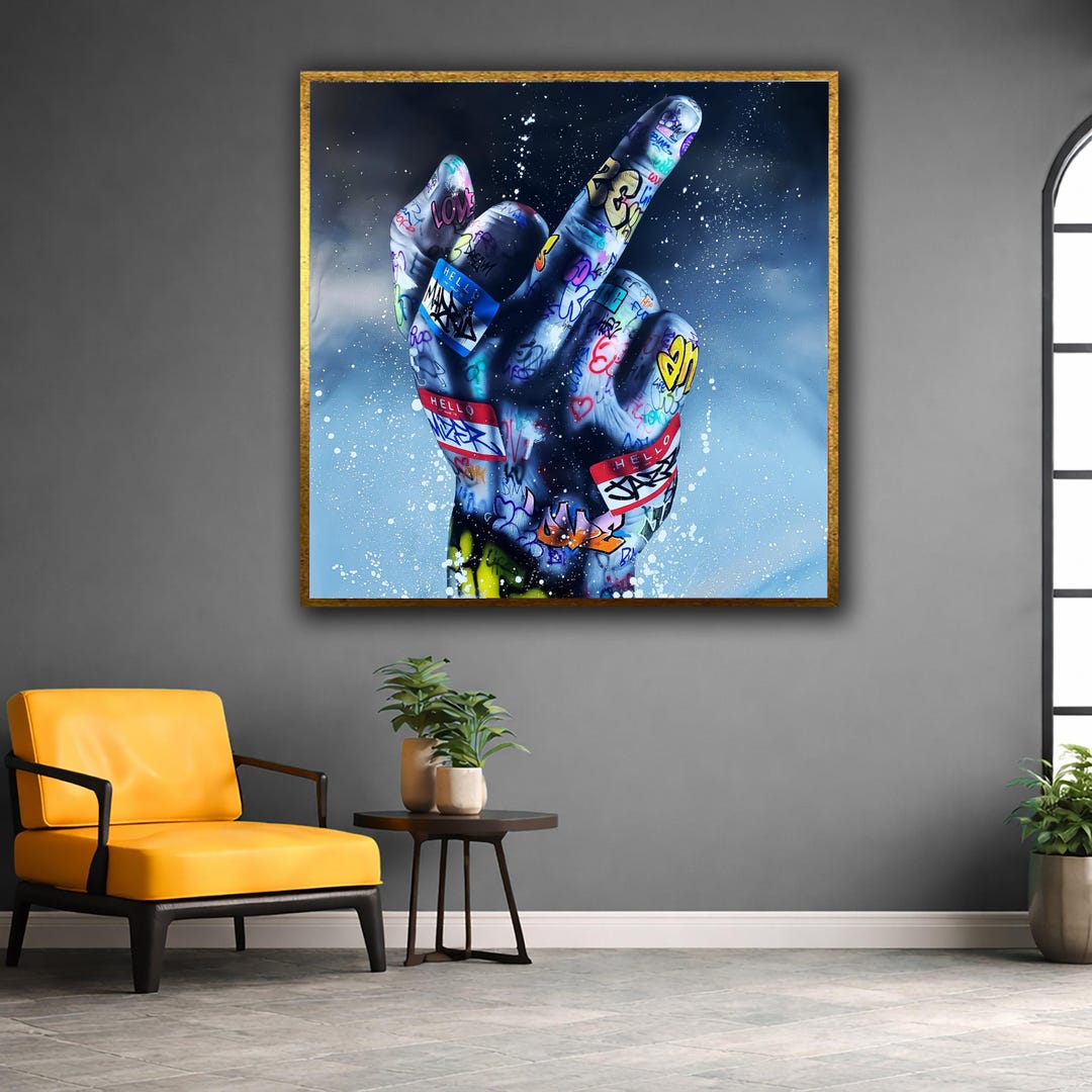 Graffiti Middle Finger Canvas, Urban Street Art Wall Decor, Bold ...
