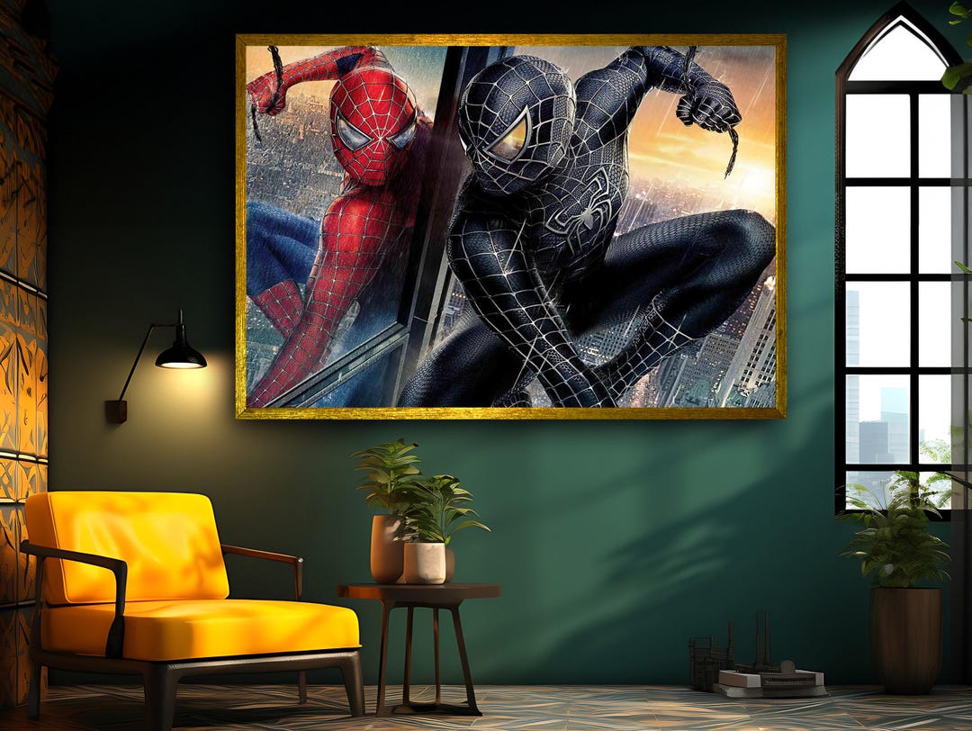 Dynamic Dual Spider Hero Wall Art Print on Canvas Framed Home Decor ...