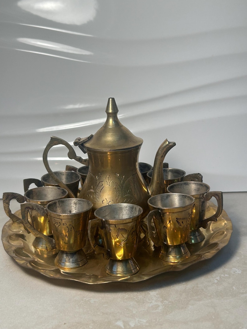 Vintage Middle Eastern Brass Arabic Coffee Set | Dallah Coffee Pot With ...