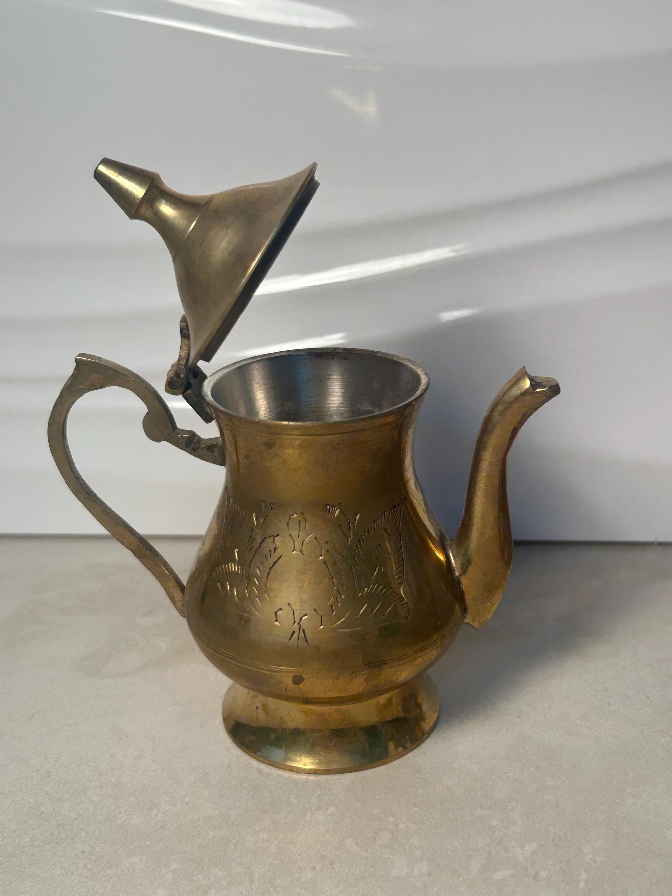 Vintage Middle Eastern Brass Arabic Coffee Set | Dallah Coffee Pot With ...
