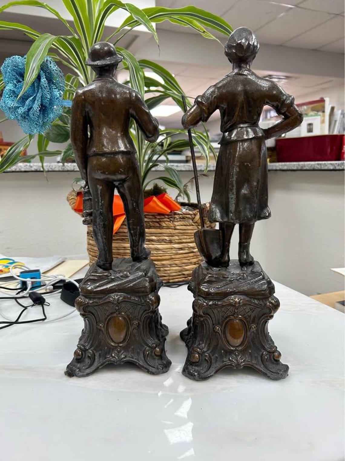 Pair of Antique Spleter Figurines-victorian Man & Women Statues-mantel ...