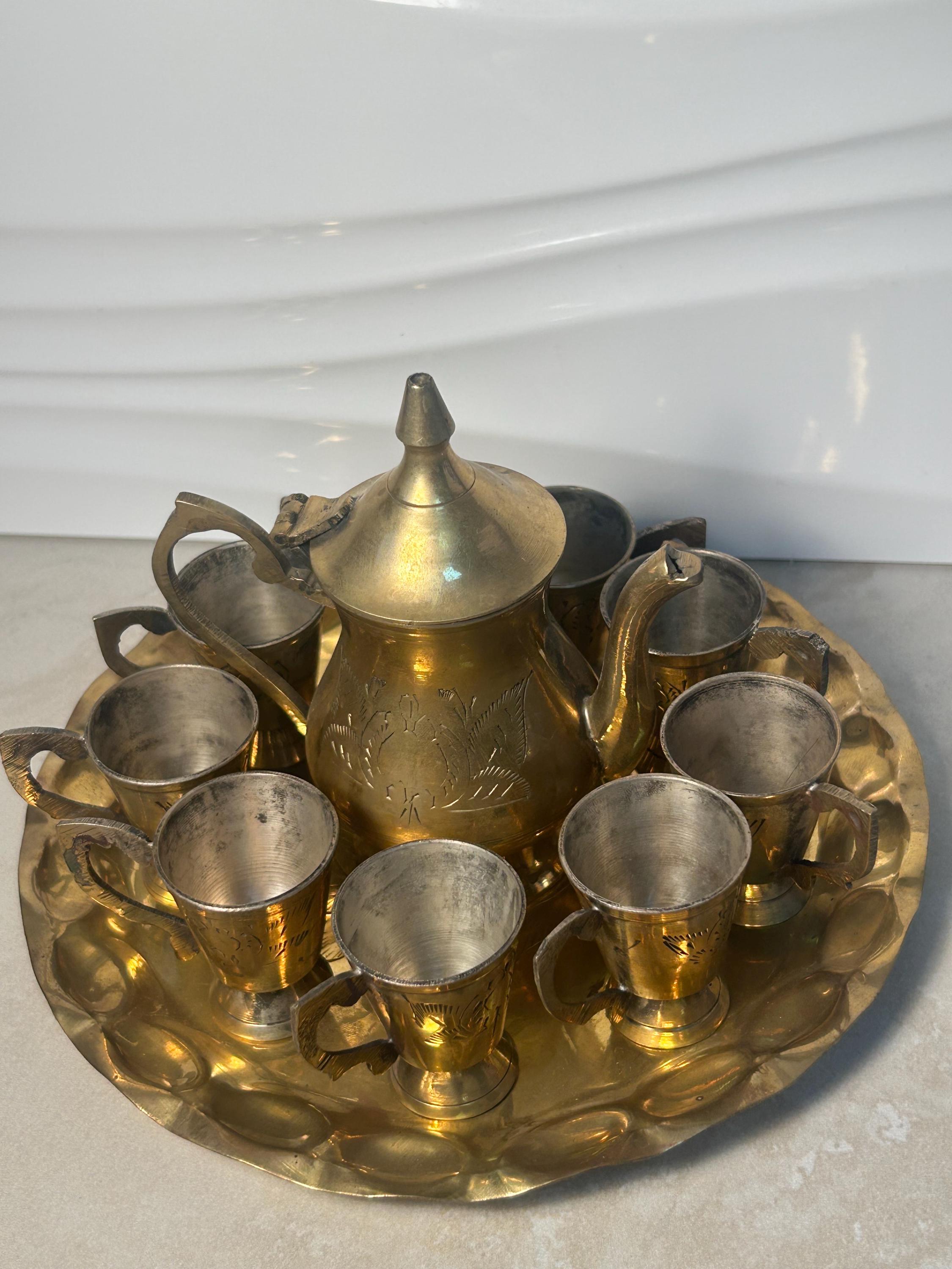 Vintage Middle Eastern Brass Arabic Coffee Set | Dallah Coffee Pot With ...