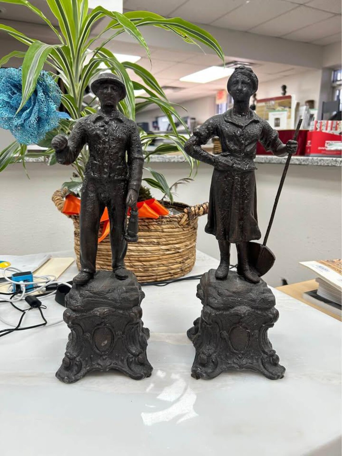 Pair of Antique Spleter Figurines-victorian Man & Women Statues-mantel ...