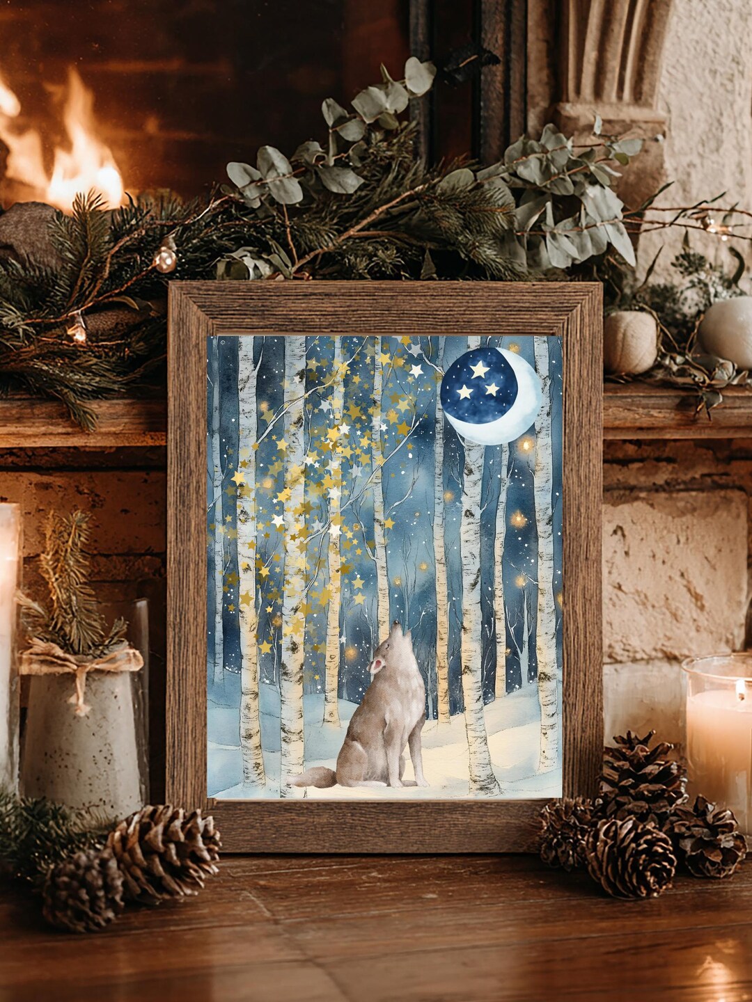 Wolf Solstice Moon Print – Celestial Winter Nursery Art (digital ...