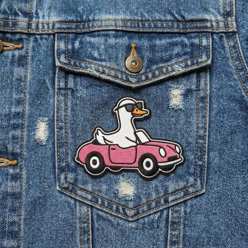 Cool Duck Driving Pink Car Patch, Cute Goose Sunglasses Convertible ...