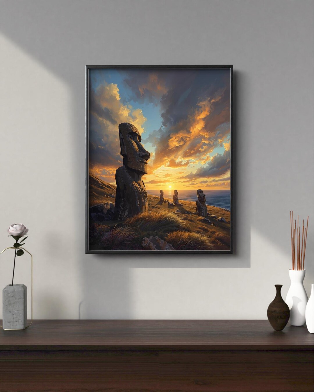 Moai at Sunset | Rapa Nui Art Print | Monumental Sculpture Canvas ...
