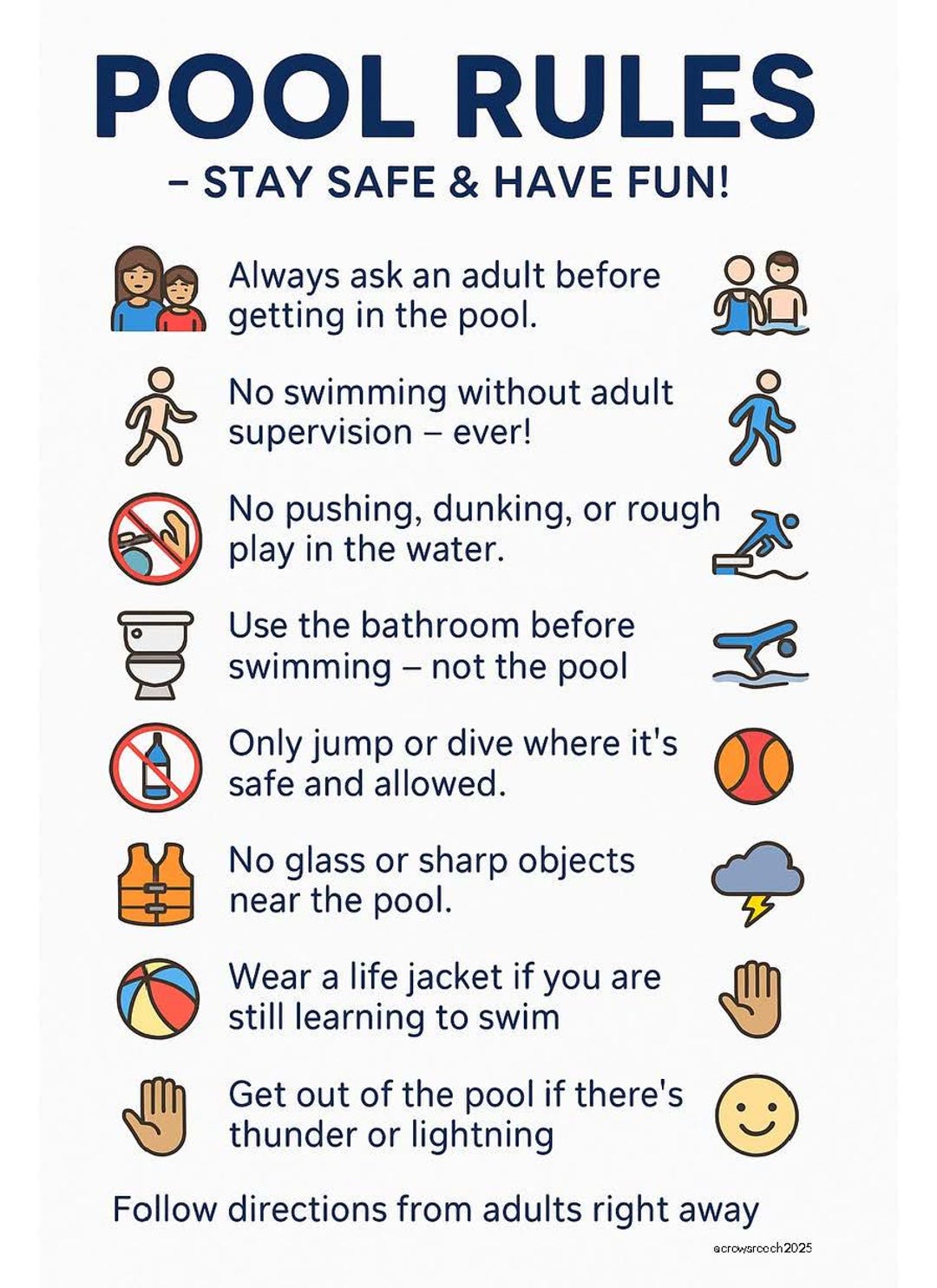 Pool Rules Safety Poster | Kids & Family Swimming Flyer (digital ...